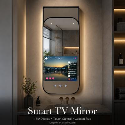 China Kingstin Architectural Stainless Steel Smart TV Bathroom Mirror for Hotels, Custom Frame Color for sale