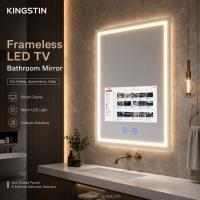 China Kingstin Custom Frameless LED TV Bathroom Mirror with 3 Color Temperatures and Defog for Hotels, for sale
