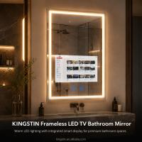China Kingstin Custom Frameless LED TV Bathroom Mirror with 3 Color Temperatures and Defog for Hotels, for sale