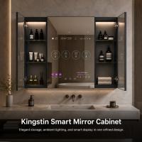 China Kingstin Smart Backlit Stainless Steel LED TV Mirror Cabinet for Luxury Bathroom, 100% Custom Size Layout, for sale