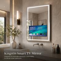 China Kingstin Premium Frameless HD Glass LED TV Mirror for Bathroom, Smart App Touch Screen, 100% Customized Sizes for sale