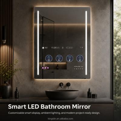China Custom Smart TV Bathroom Mirror with Android Touch Display, WiFi, Bluetooth and Side LEDs for Hotels, for sale