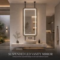 China Kingstin Stainless Steel Suspended LED Bathroom Mirror for Semi-Open Vanities, 3 Color Temperature, Anti-Fog, Custom Rods for sale