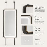 China Kingstin Stainless Steel Suspended LED Bathroom Mirror for Semi-Open Vanities, 3 Color Temperature, Anti-Fog, Custom Rods for sale