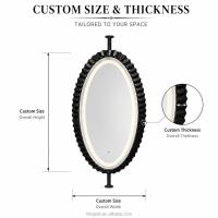 China Kingstin Luxury Floating Suspended LED Mirror with Custom Size Black Stainless Steel Frame for Modern Bathrooms Hotel and Villas for sale
