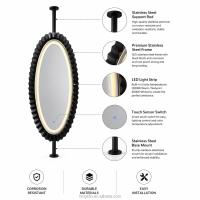 China Kingstin Luxury Floating Suspended LED Mirror with Custom Size Black Stainless Steel Frame for Modern Bathrooms Hotel and Villas for sale
