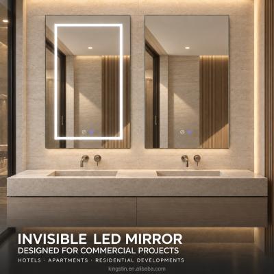China Kingstin Hidden LED Mirror, Disappearing Light Bathroom Mirror, Anti-Fog, 3-Color Dimmable Touch Vanity Mirror, Custom Size for sale