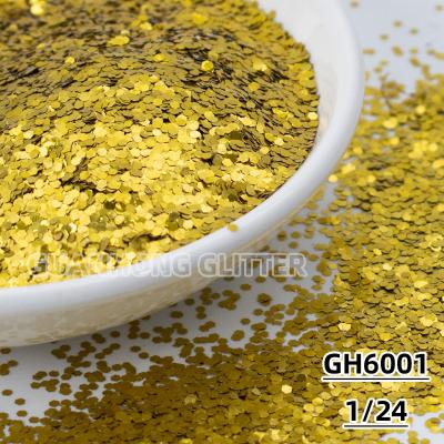 China Holographic Golden Aluminum Glitter Powder Hexagonal 1.0mm-0.2mm Injection Grade for PVC/PS/ABS Plastics for sale
