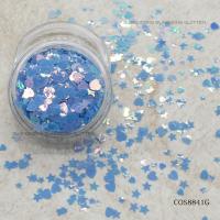 China Cosmetic Grade Jadeite Glitter Powder - Star & Heart Shapes Mix, 0.1KG MOQ, High Temperature Resistant PET Material for sale