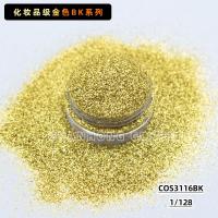 China Golden Glitter Powder 0.2mm-2.0mm Hexagon PET Cosmetic Grade for Nail Art and DIY Makeup for sale
