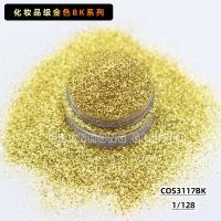 China Golden Glitter Powder 0.2mm-2.0mm Hexagon PET Cosmetic Grade for Nail Art and DIY Makeup for sale