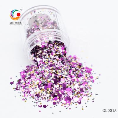 China Polyester Hexagonal Glitter Powder Mix 25-50 Microns Rainbow Colors for Crafts and Cosmetics for sale