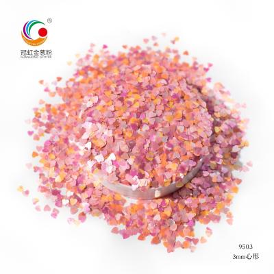China GH9503 Heart Shaped Glitter Powder 2.5mm 3mm PET Material 50 Microns Thick for Nail Art and Body Decoration for sale