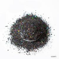China Bulk Laser PET Hexagonal Glitter Powder 0.075mm-3.0mm Size Mixed Black Multicolor for Nail Art for sale