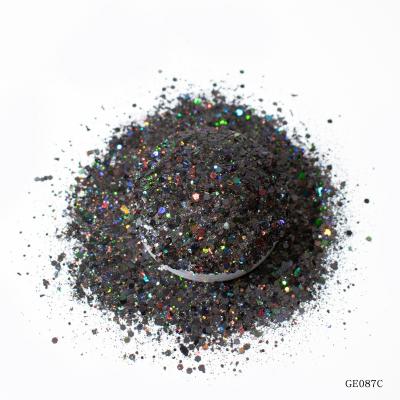 China Bulk Laser PET Hexagonal Glitter Powder 0.075mm-3.0mm Size Mixed Black Multicolor for Nail Art for sale