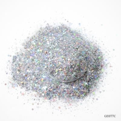 China Holographic Rainbow Chunky Glitter Powder PET Material 38 Micron Thickness 1/8