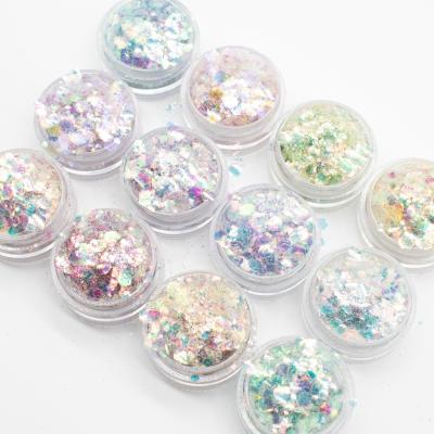China Holographic Glitter Powder PET Material Mixed Hexagonal Shapes 1KG MOQ for Nail Art and Crafts for sale