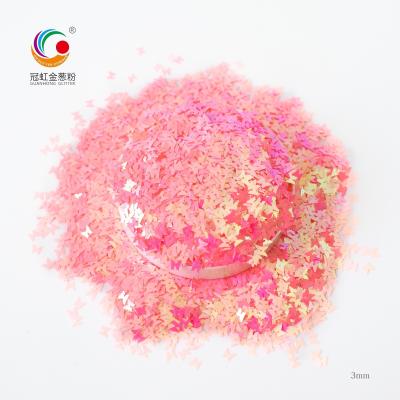 China PET Glitter Powder Bulk - Butterfly Shaped 3mm Rainbow Colors 50-75 Microns Thickness for Crafts & Cosmetics for sale