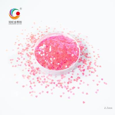 China Pink Rainbow Heart Shaped Glitter Powder 2.5mm-5mm PET Material for Nail Art and Crafts for sale