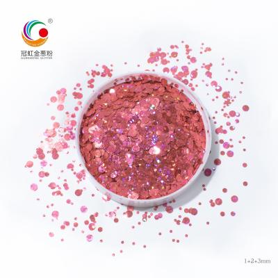 China 3mm Heart & Round Shape PET Glitter Powder - 50 Micron Thickness for Nail Art & Craft Decoration for sale