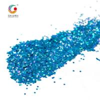 China Blue Laser Holographic Glitter Powder PET Material 25-50 Microns Thickness Hexagonal 0.1-3.0mm Sizes for sale