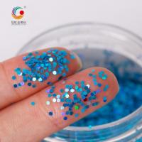 China Blue Laser Holographic Glitter Powder PET Material 25-50 Microns Thickness Hexagonal 0.1-3.0mm Sizes for sale