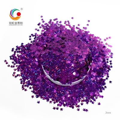 China Meteor Series Dark Purple Clover Glitter Powder 3mm 50 Microns PET Holographic for Nail Art and Cosmetics for sale