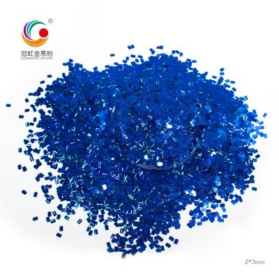 China Royal Blue Polyester Loose Chunky Holographic Glitter Powder PET 50 Microns 3mm Square for Craft Cosmetic for sale