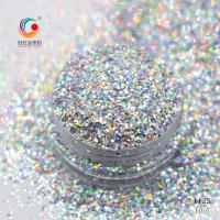 China OEM Extra Fine Laser Hexagonal Holographic Glitter Powder Silver PET 0.2mm-3.0mm Size Range 12-50 Microns for sale