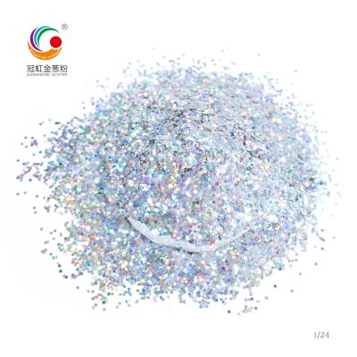 China Silver White Holographic PET Glitter Powder 12-50 Microns Thickness for Ink Printing and Crafts for sale