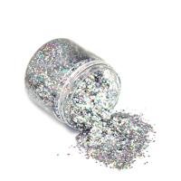 China Silver White Holographic PET Glitter Powder 12-50 Microns Thickness for Ink Printing and Crafts for sale