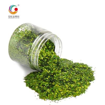 China PET Laser Glitter Powder 25-50 Microns Thickness in Olive Green - Hexagonal 0.075mm to 3.0mm Sizes for Crafts & Cosmetics for sale