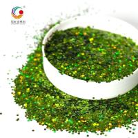China PET Laser Glitter Powder 25-50 Microns Thickness in Olive Green - Hexagonal 0.075mm to 3.0mm Sizes for Crafts & Cosmetics for sale