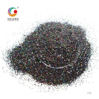 China Fine Loose Bulk Holographic Black PET Glitter Powder 12-50 Microns Thickness for Eyeshadow Wallpaper Decoration for sale