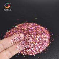 China Pink Laser PET Hexagonal Holographic Glitter Powder - 12-50 Microns Thickness, 1KG MOQ, Biodegradable Cosmetic Grade for sale