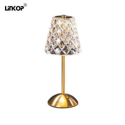 China Crystal LED Table Lamp Type C USB 5V Rechargeable Touch Three Color Table Lamp for sale