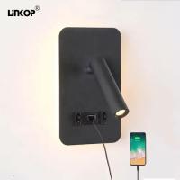 China Dual Switch USB LED Wall Lamp Embedded Black Hotel Bedside Wall Lights 3W 110V-240V 3000K for sale