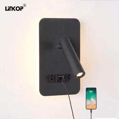 China Dual Switch USB LED Wall Lamp Embedded Black Hotel Bedside Wall Lights 3W 110V-240V 3000K for sale