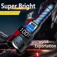 China Brightest Rechargeable LED Flashlight IP65 Waterproof Aluminum Alloy Zoom Digital Display for sale