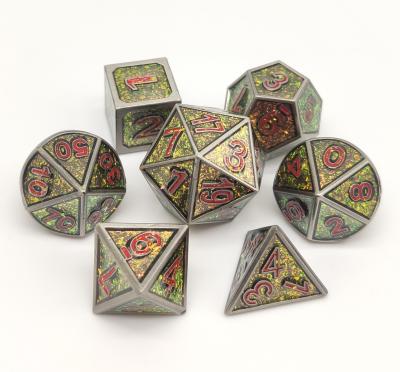 China Hand Carved Metal Polyhedral Dice 7 Piece Set For Tabletop RPG for sale