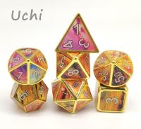 China Metallic Brass Gold Dice Set Multipurpose For Dungeon And Dragon for sale