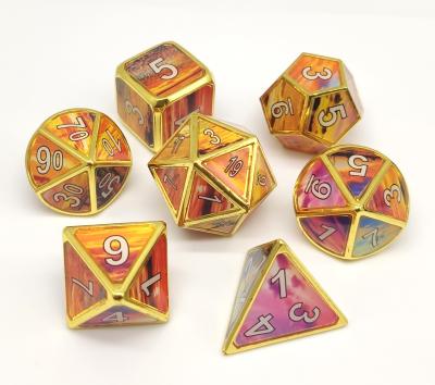 China Multicolor Brass RPG Dice Set Hand Carved For Dungeons And Dragons for sale