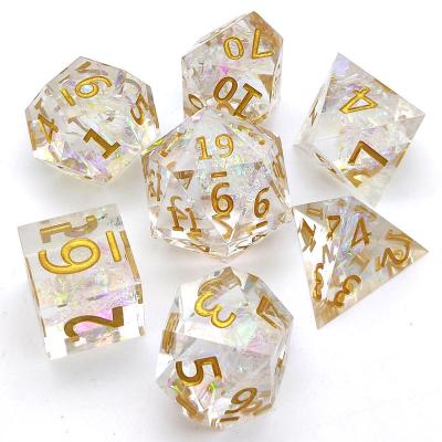 China Embossed Clear Resin RPG Dice Set 7 Piece Polyhedron For Dungeon And Dragon for sale