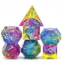 China Natural Resin Translucent Rainbow Dice Set Color Changing Portable for sale