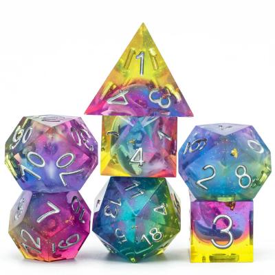 China Natural Resin Translucent Rainbow Dice Set Color Changing Portable for sale