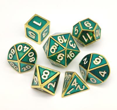 China Polyhedron Green Metal RPG Dice Portable With Exquisite Gift Box Packaging​ for sale