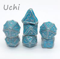 China Odorless Manual Grinding Blue Metal Dice Set , Lightweight Small Polyhedral Dice for sale