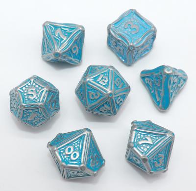 China Polyhedron Sturdy Blue Metal DND Dice Hand Pouring Wear Resistant for sale