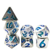 China Luxury Hand Poured D4 D6 D8 Manual Grinding Mini Metal Polyhedral Blue Dice for sale