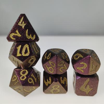 China Board game RPG Dice Set Hand 7 Piece Light weight Sharp Metal Polyhedral Black for sale